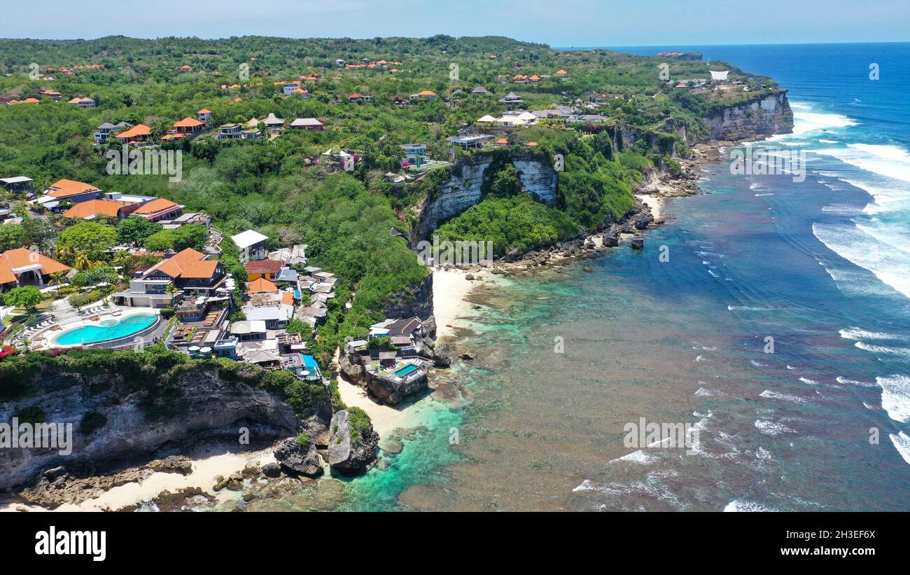 Beautiful aerial view of Blue Point beach in Uluwatu Bali Indonesia ...