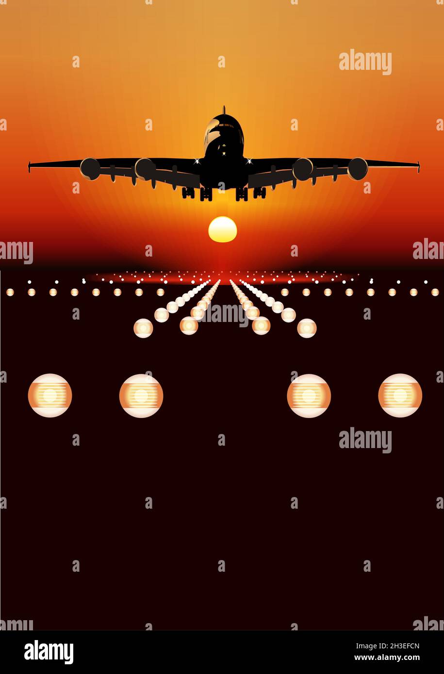 Airliner landing at skyline. Available EPS-8 vector format separated by ...