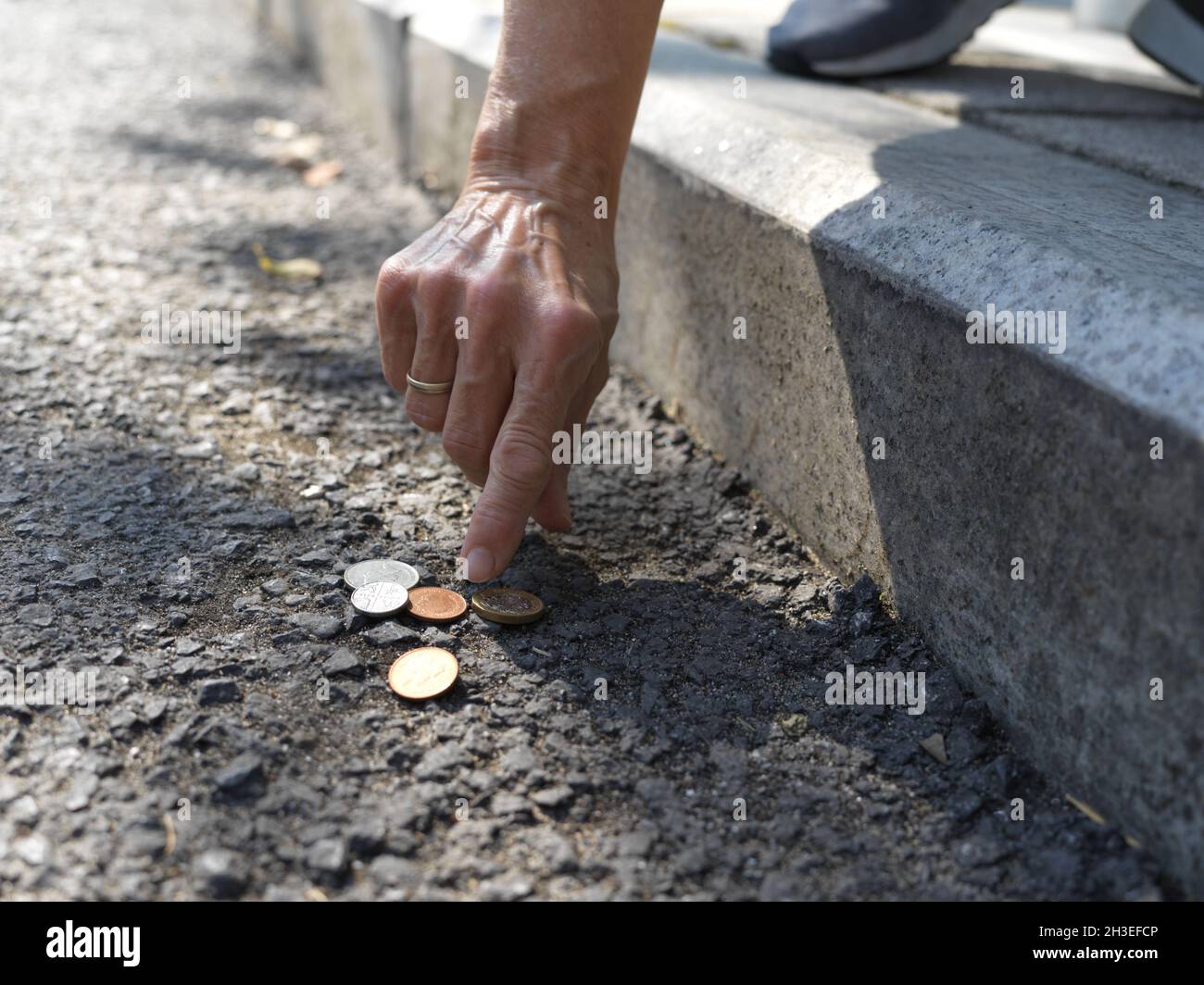 Finding money on the street, GBP coins Stock Photo - Alamy