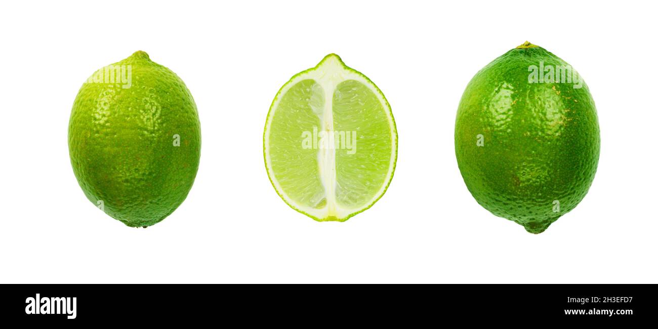 Three pieces of lime isolated on white background Stock Photo - Alamy