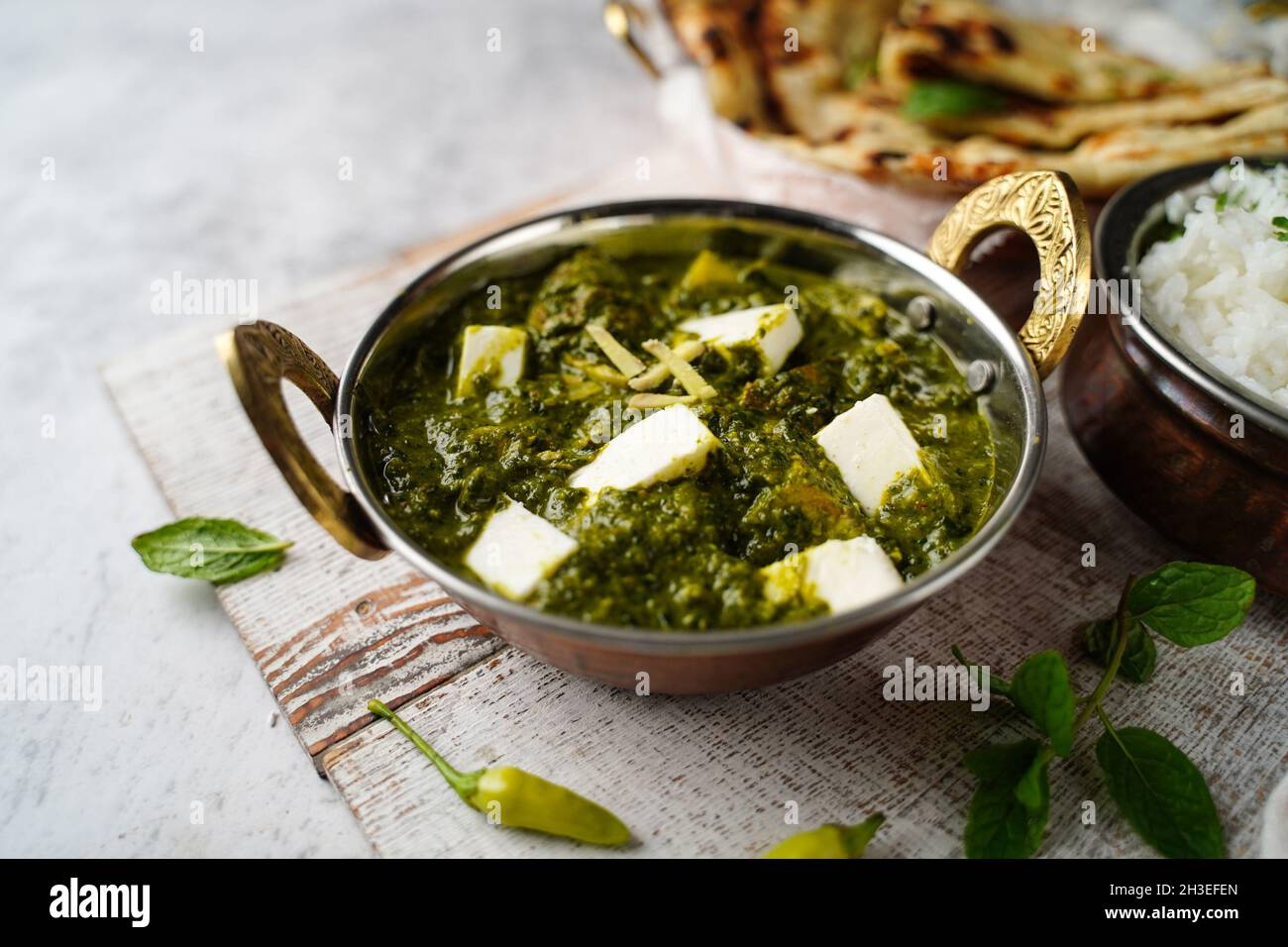 Homemade Palak Paneer roti or Naan and rice -North Indian vegetarian ...