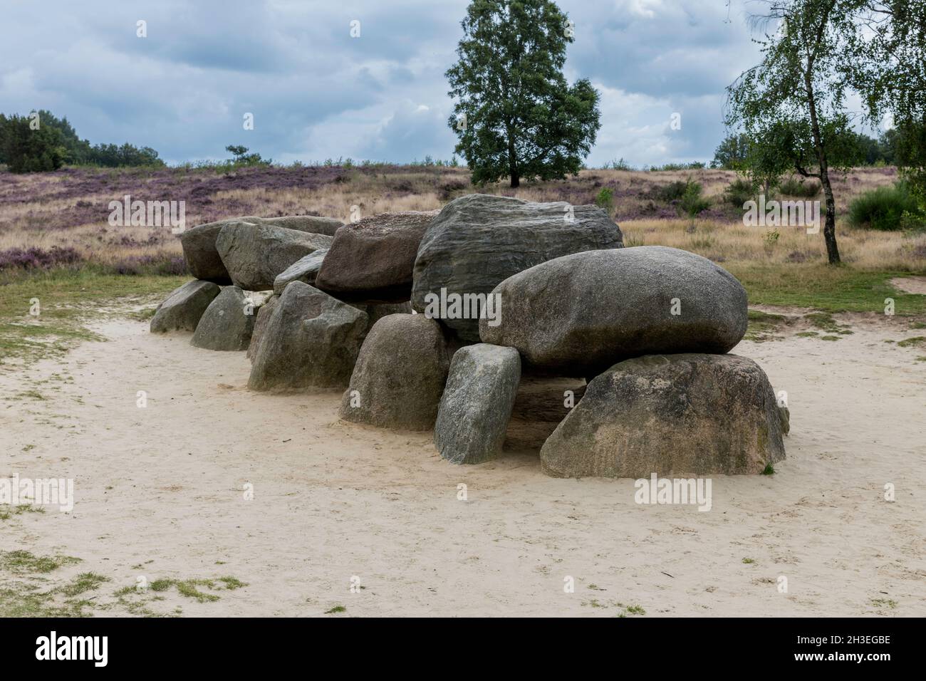 Old stone grave like a big dolmen in Drenthe Holland Stock Photo - Alamy