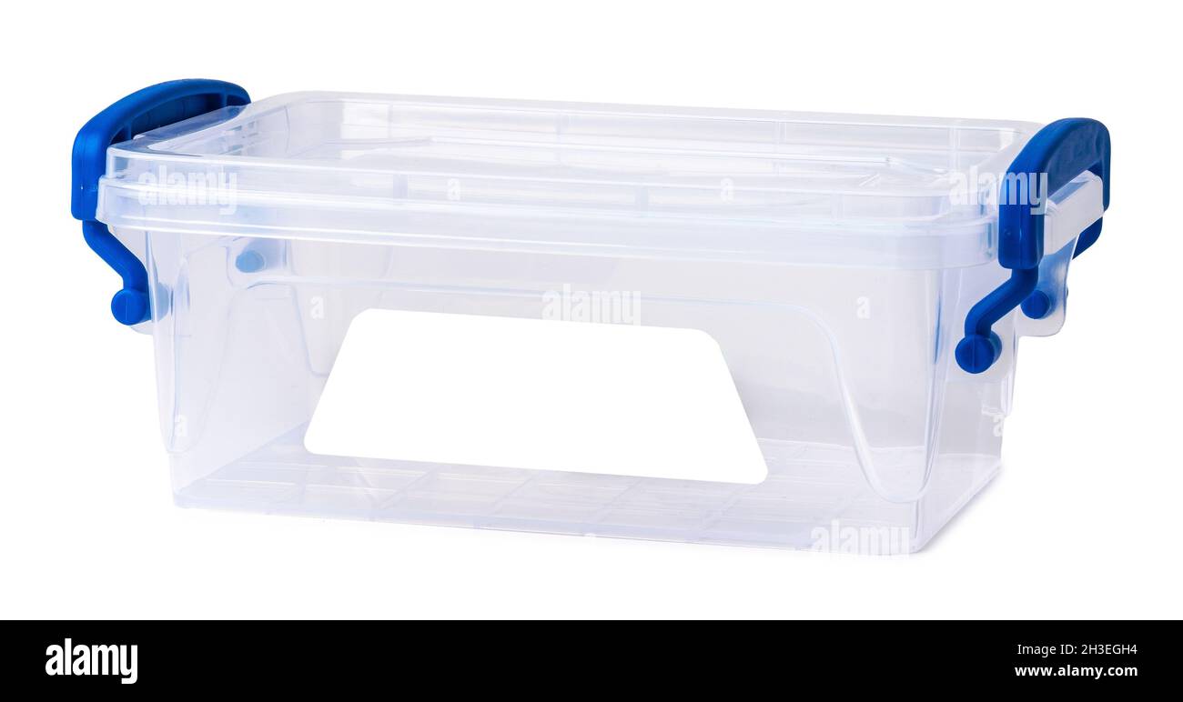 Transparent plastic box isolated on white background Stock Photo - Alamy