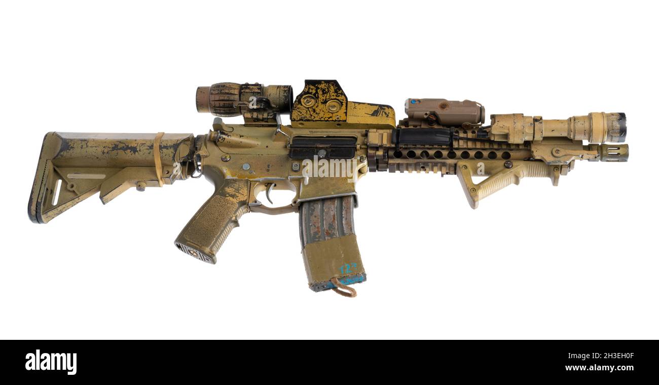 Military toy airsoft rifle isolated on white background Stock Photo - Alamy