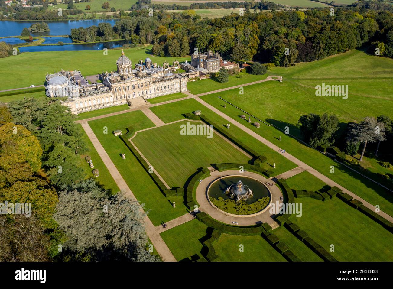 CASTLE HOWARD, YORK, UK - OCTOBER 15, 2021. An aerial view of the ...