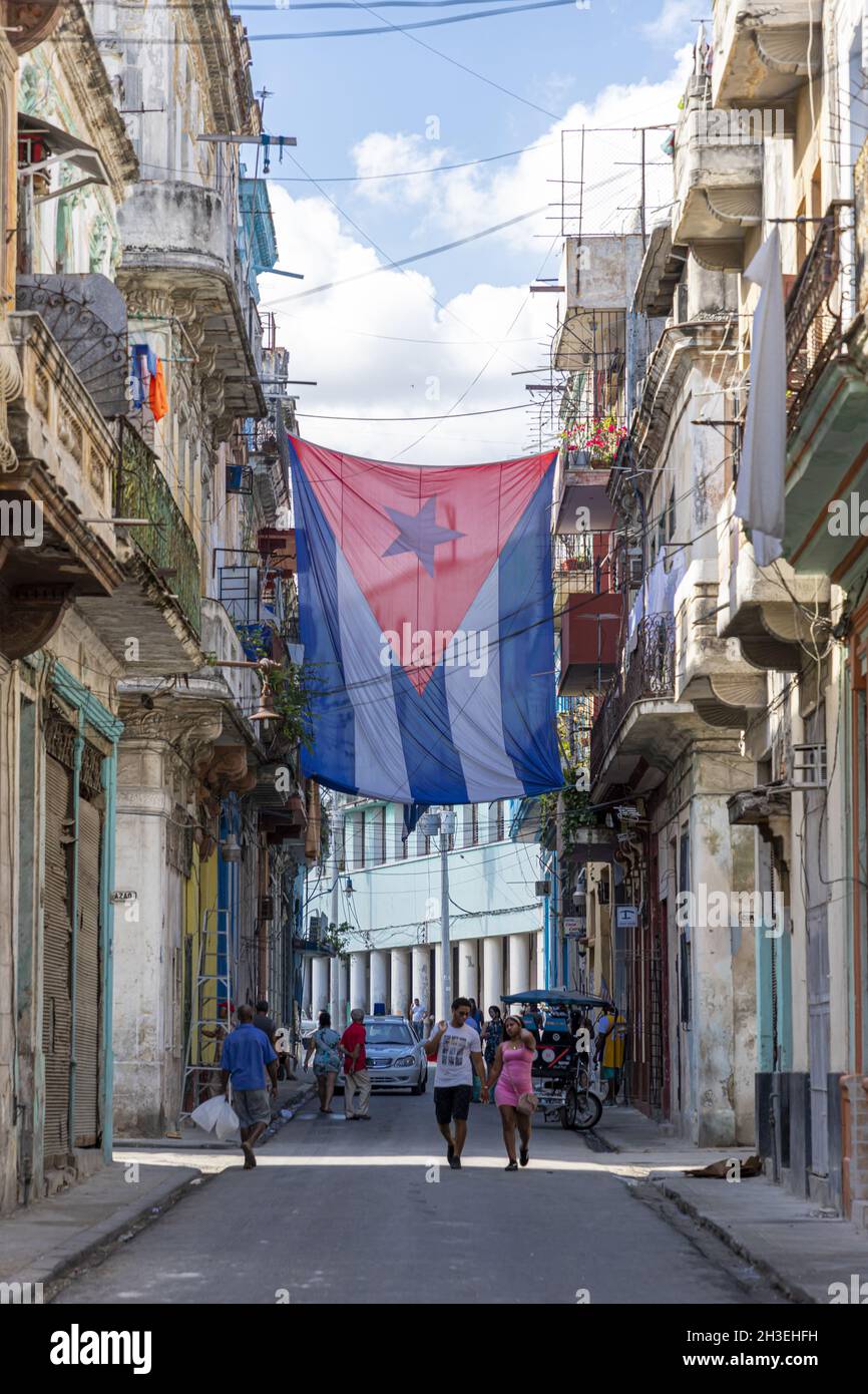 HABANA, CUBA - Oct 05, 2021: The Acosta street of old Havana the Cuban ...