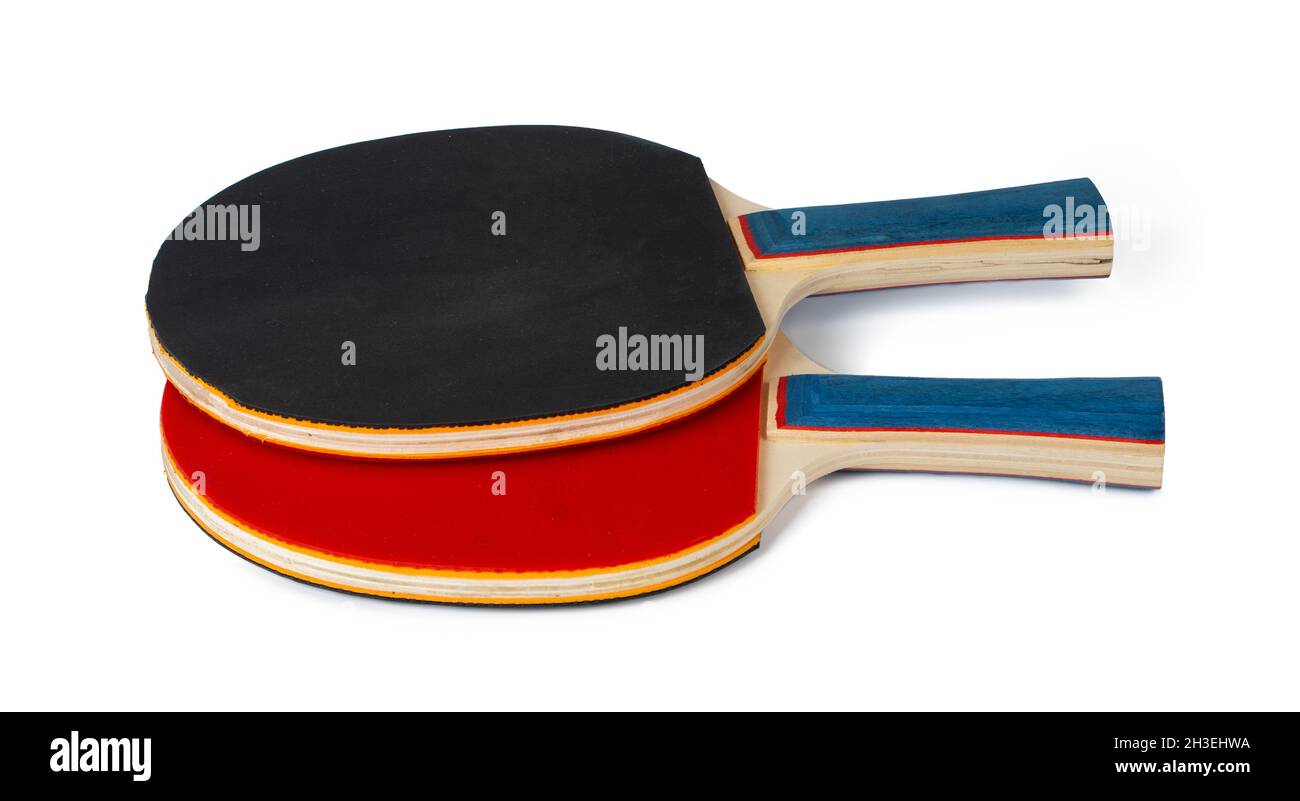 Two ping pong rackets isolated on white background Stock Photo - Alamy