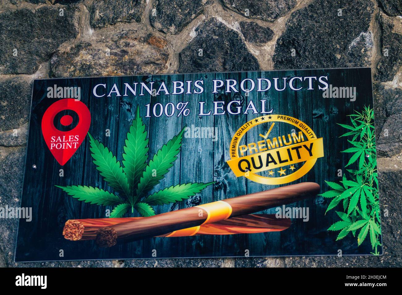 Santorini, Fira, Greece - October 28, 2021 Volcano cannabis shop ...