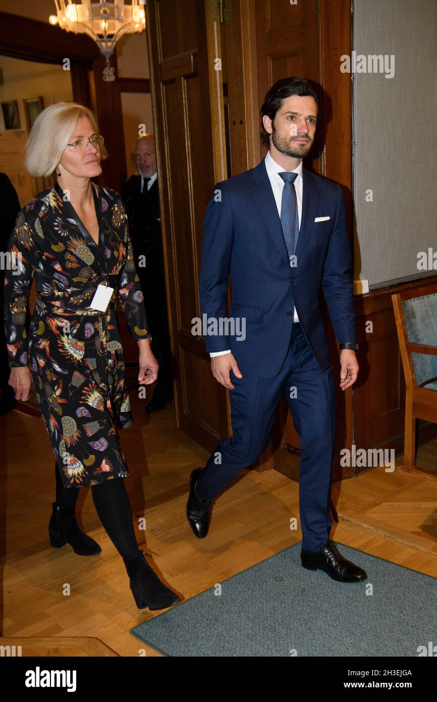 Prince Carl Philip greeted by board member Elisabeth Olhager upon ...