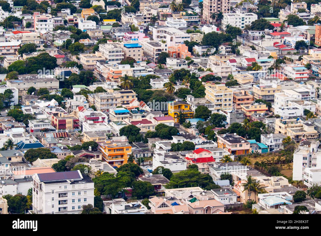 Port Louis city close up view in Mauritius from Signal Hill mountain ...