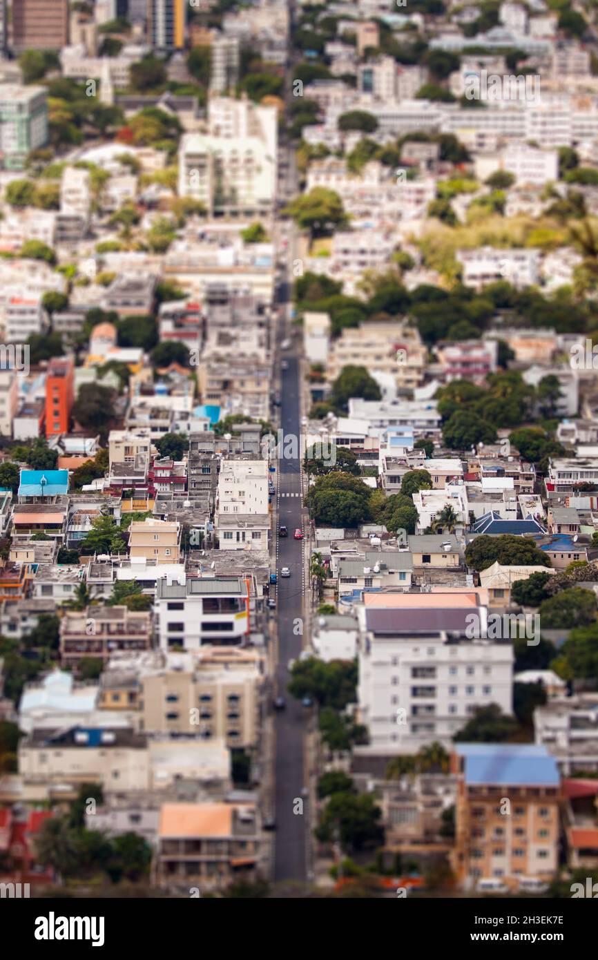 Port Louis city streets line in Mauritius miniature view from Signal ...