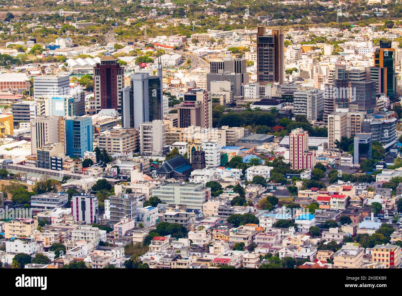 Port Louis city downtown streets details in Mauritius from Signal Hill ...