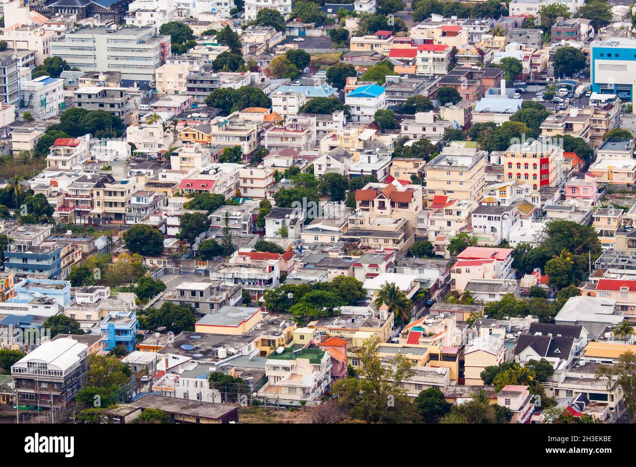 Port Louis city close up view in Mauritius from Signal Hill mountain ...