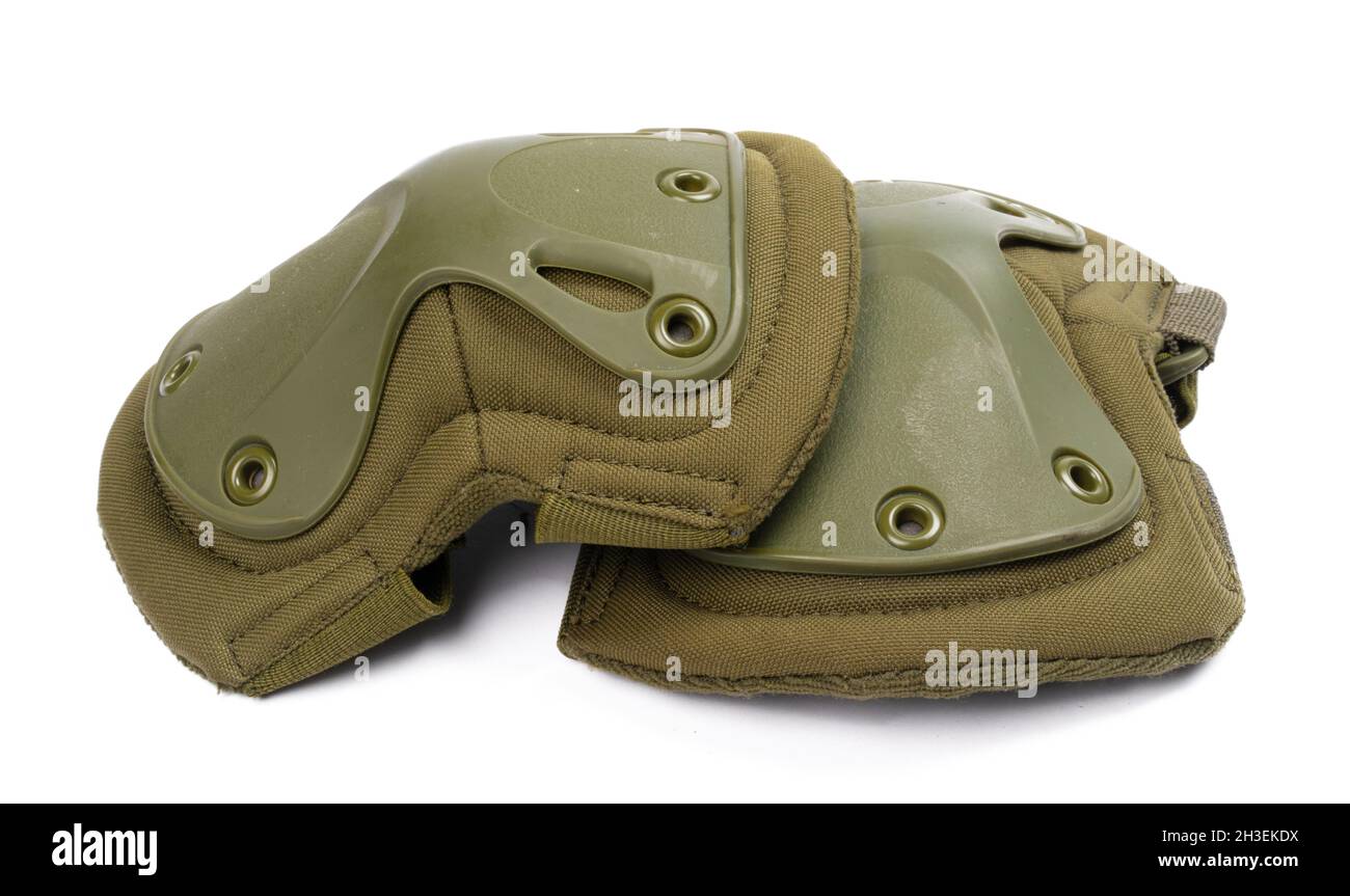 Military knee pads isolated on white background Stock Photo - Alamy