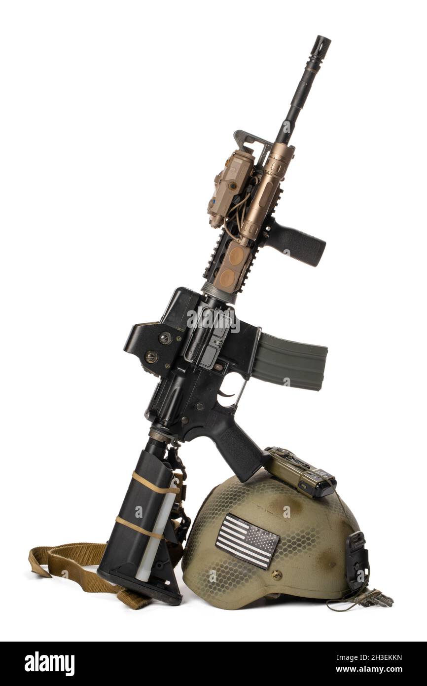 Military toy airsoft rifle isolated on white background Stock Photo - Alamy