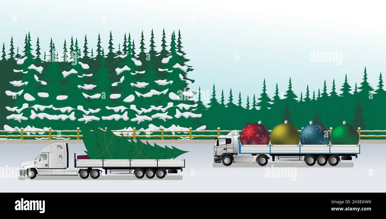 Christmas tree trailer christmas Stock Vector Images - Alamy