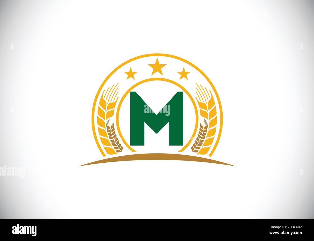Initial M monogram alphabet symbol design incorporated with Wheat ...