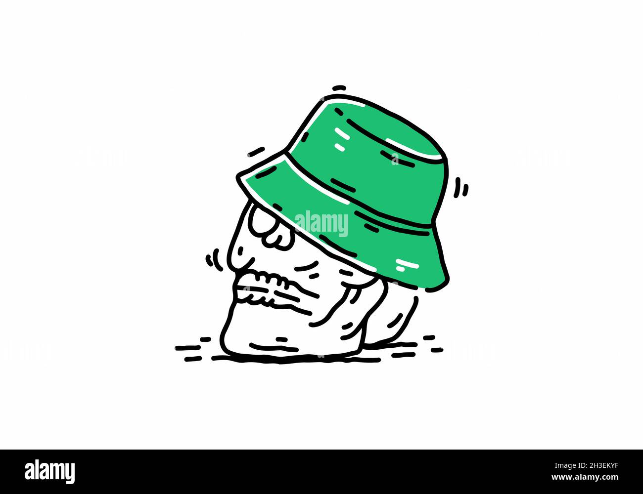 Skull with bucket hat illustration drawing design Stock Vector Image ...