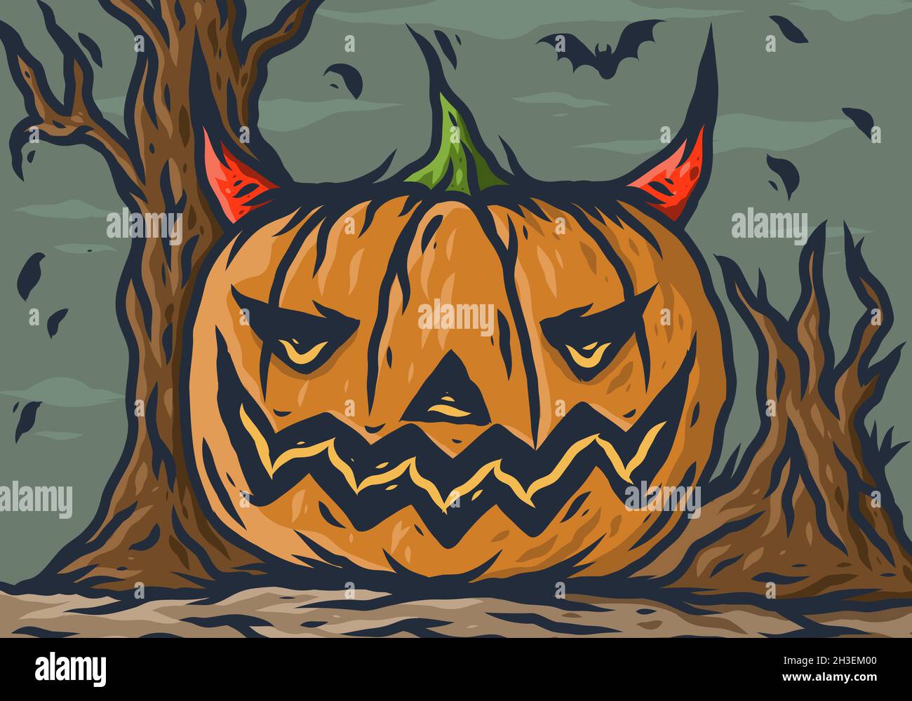 Pumpkin halloween head illustration drawing design Stock Vector Image ...