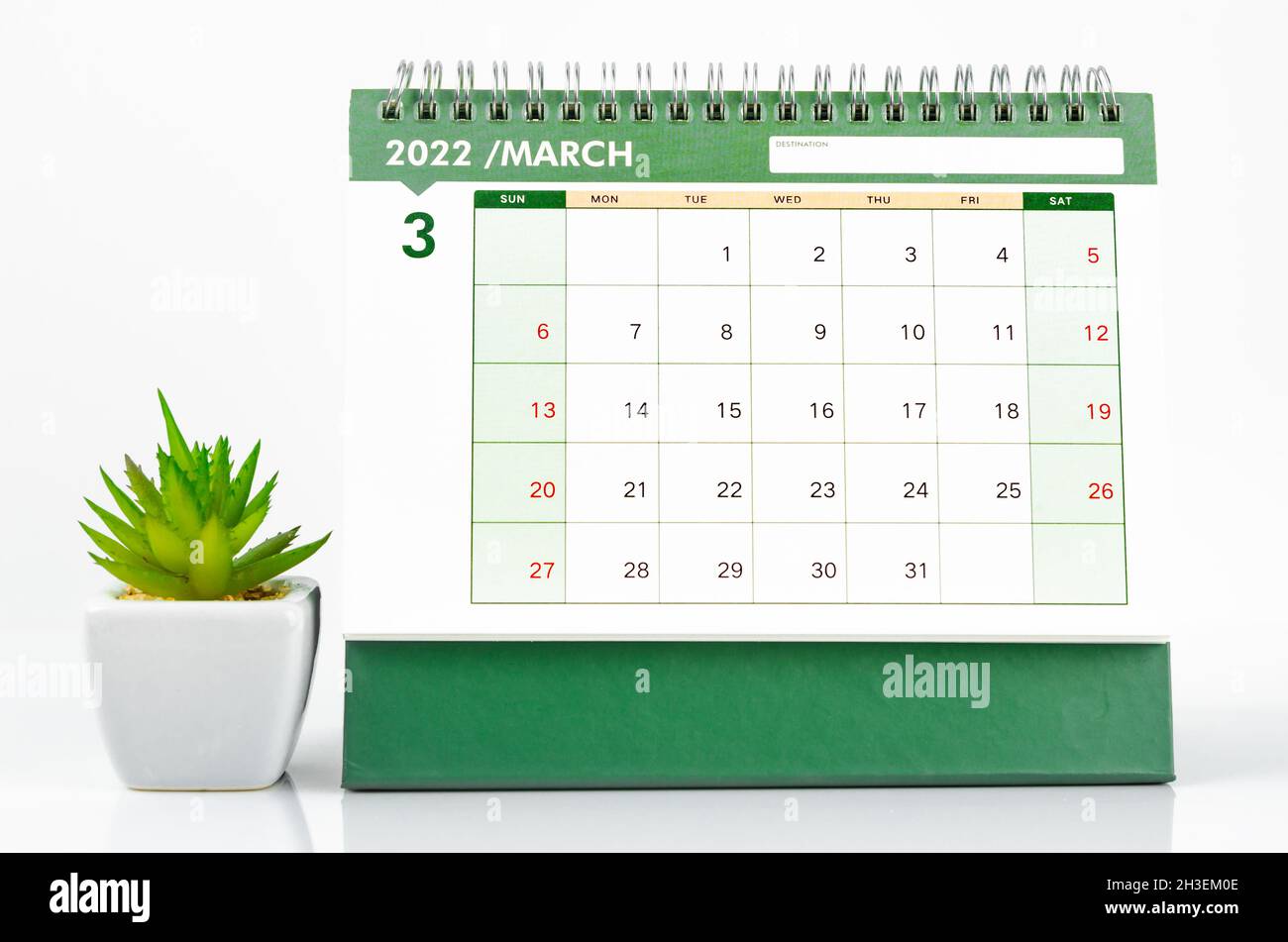 The March desk calendar 2022 on white background Stock Photo - Alamy