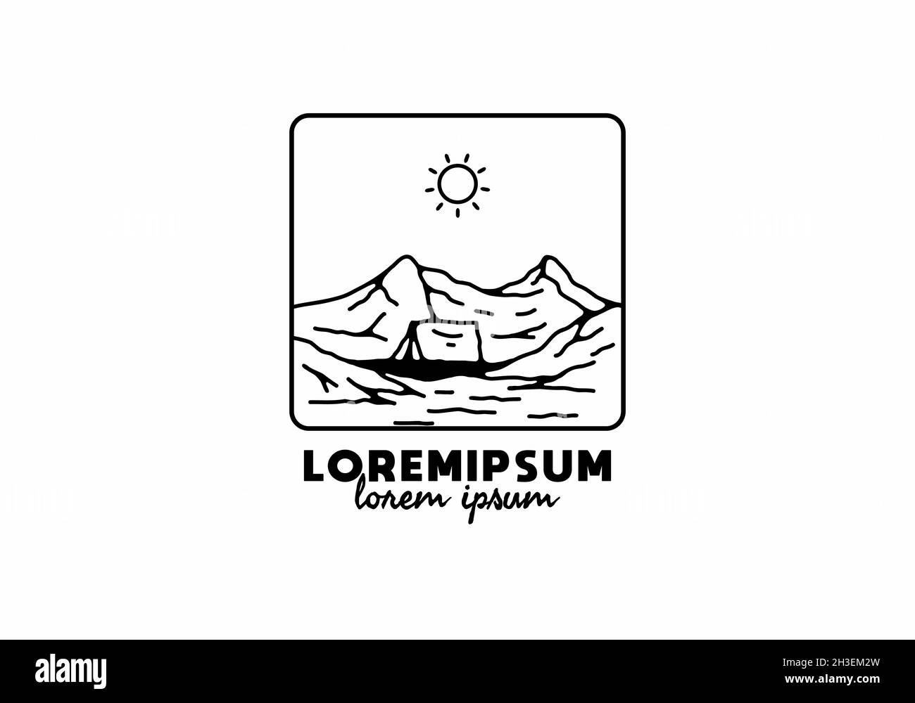 Black camping line art illustration drawing design Stock Vector Image ...