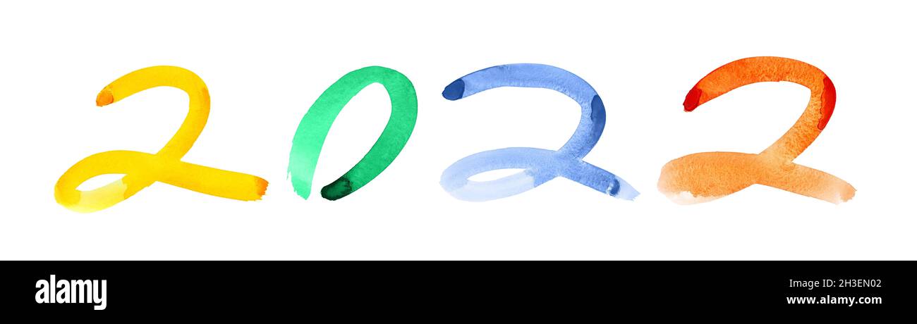 New year 2022 - Cursive colorful numbers on the white background Stock ...