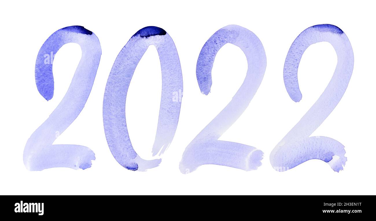 New Year 2022 - Blue hand drawn watercolor number Stock Photo - Alamy