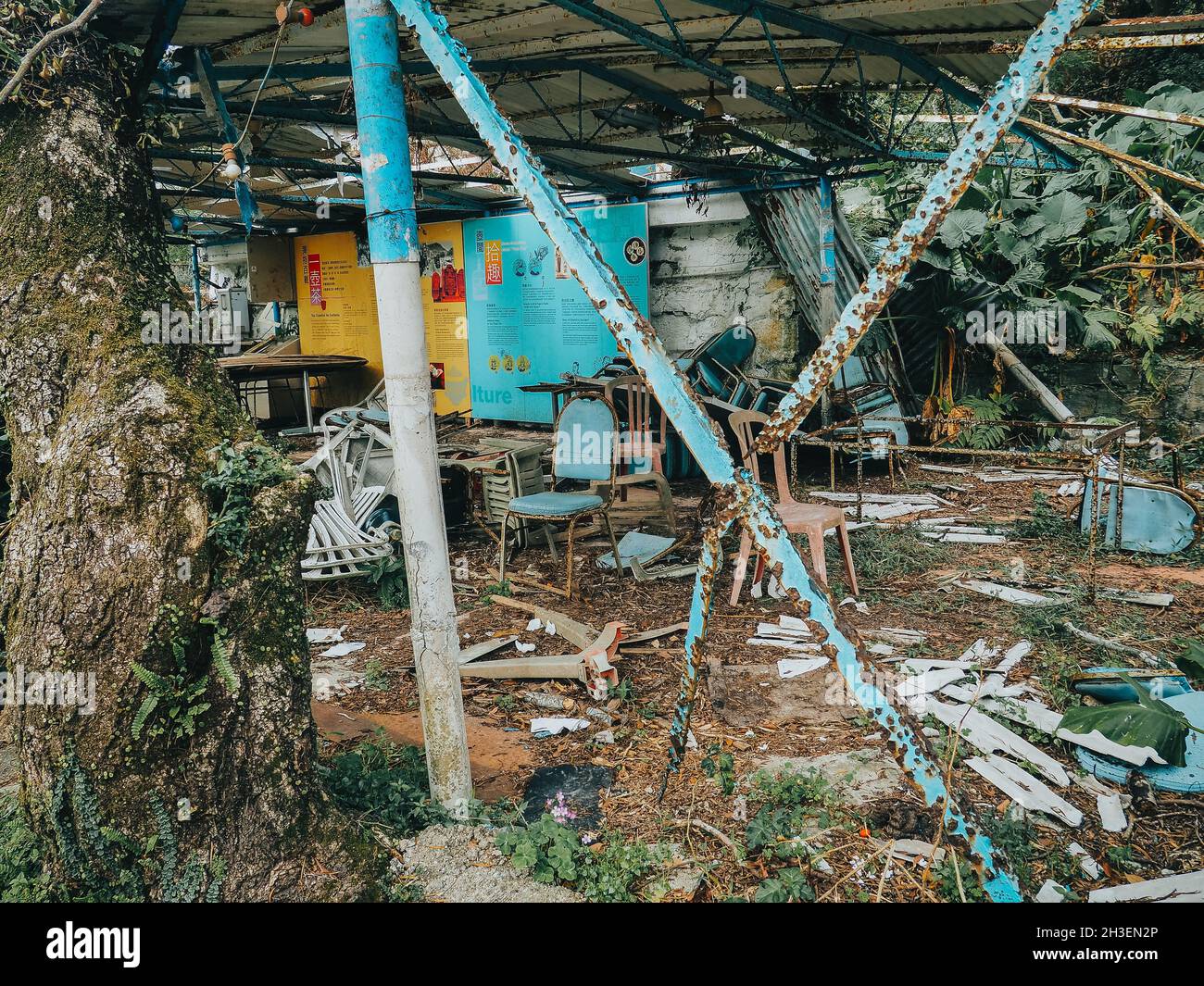 HONG KONG, HONG KONG - Oct 01, 2019: The broken chairs in a yard in ...