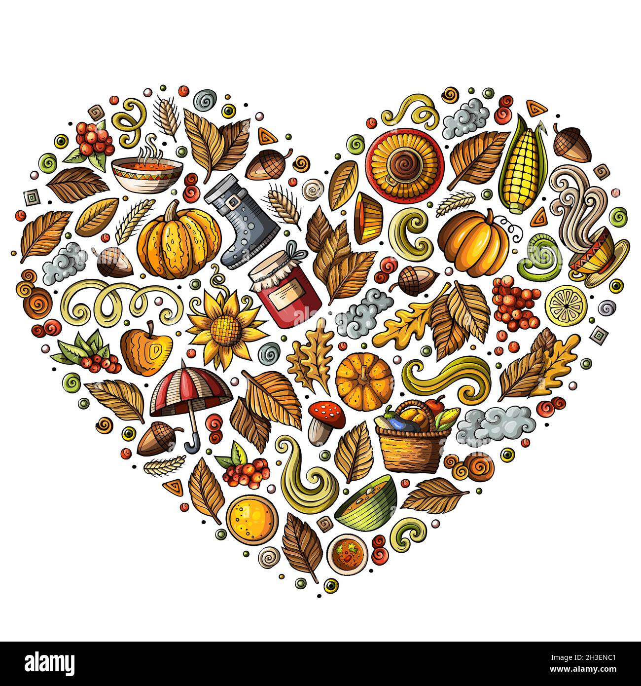 Doodle cartoon set of Autumn objects, symbols and items Stock Vector ...
