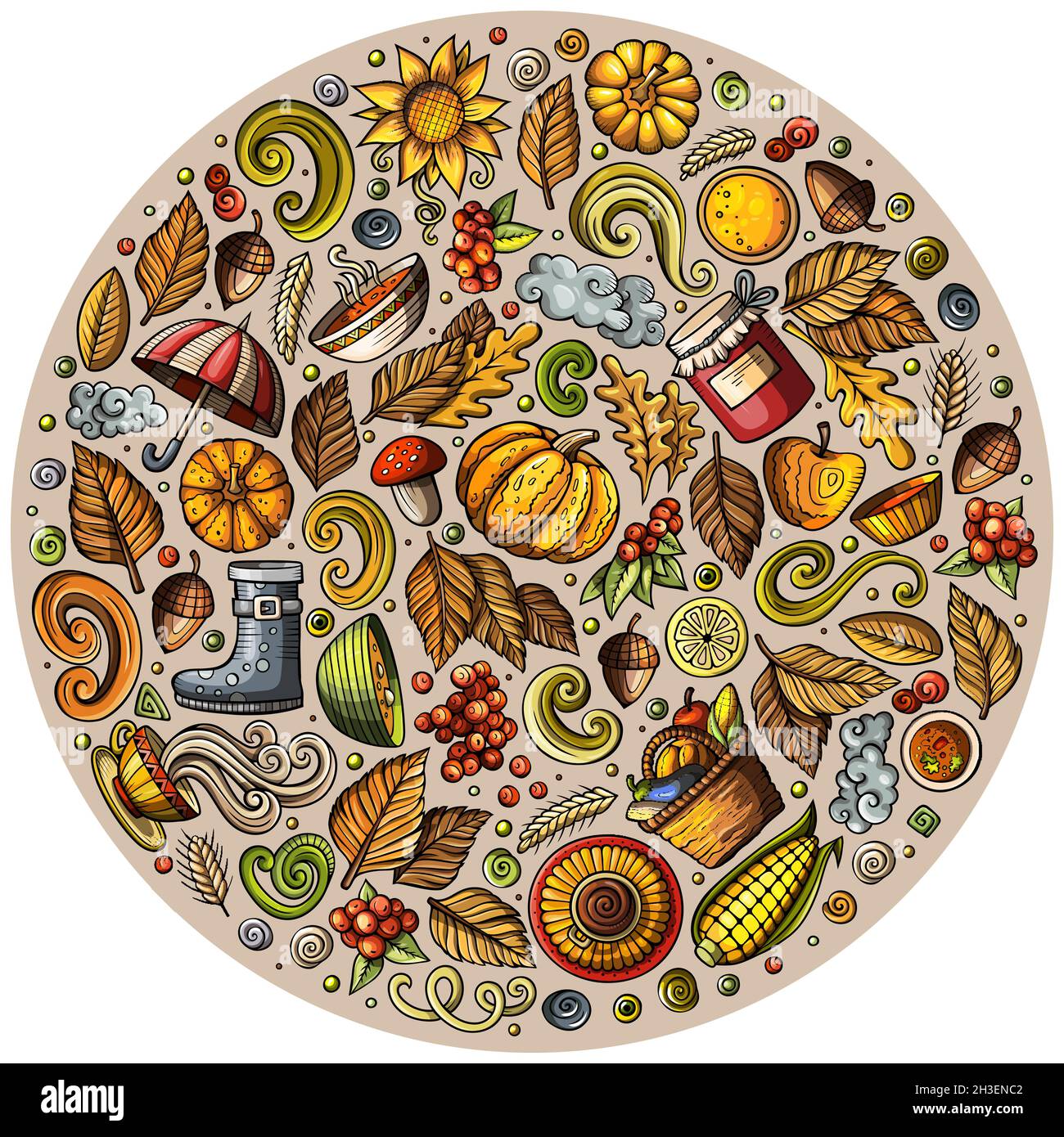 Autumn cartoon doodle objects, symbols and items Stock Vector Image ...
