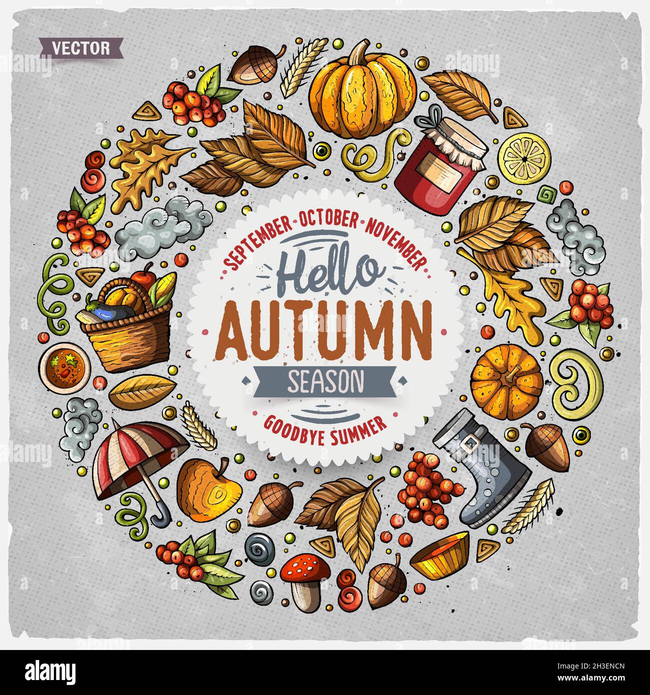 Set of Autumn cartoon doodle objects, symbols and items Stock Vector ...