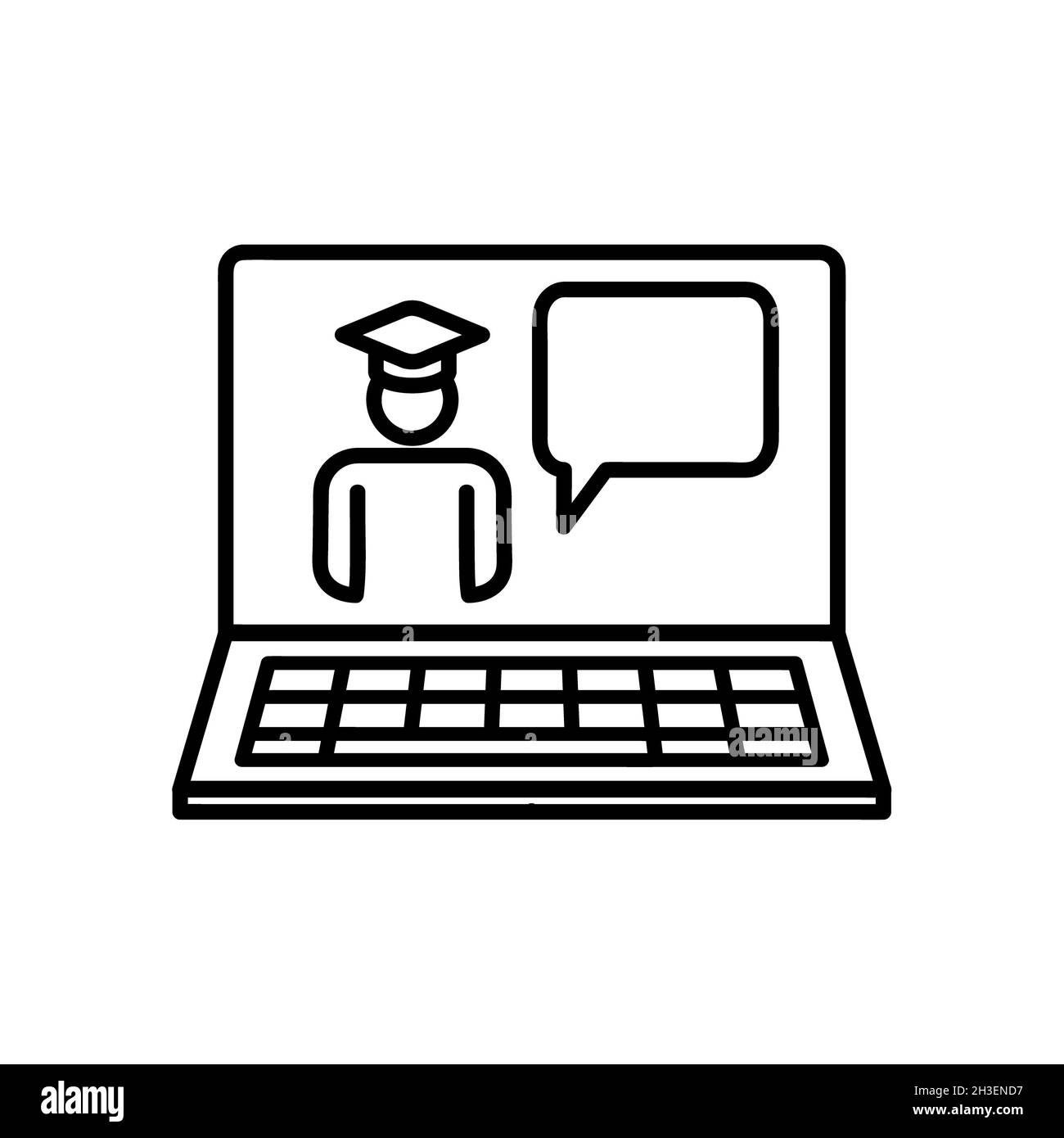 Online education at home flat icon. Training pictogram for web. Line ...