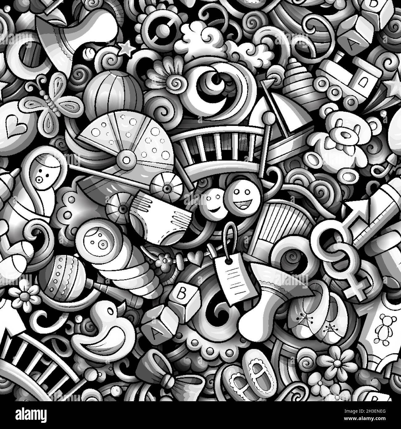 Cartoon cute doodles hand drawn Baby seamless pattern Stock Vector ...