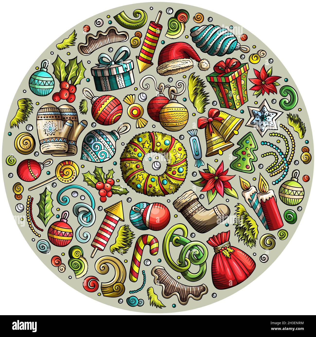 Happy new year doodle colorful Stock Vector Images - Alamy