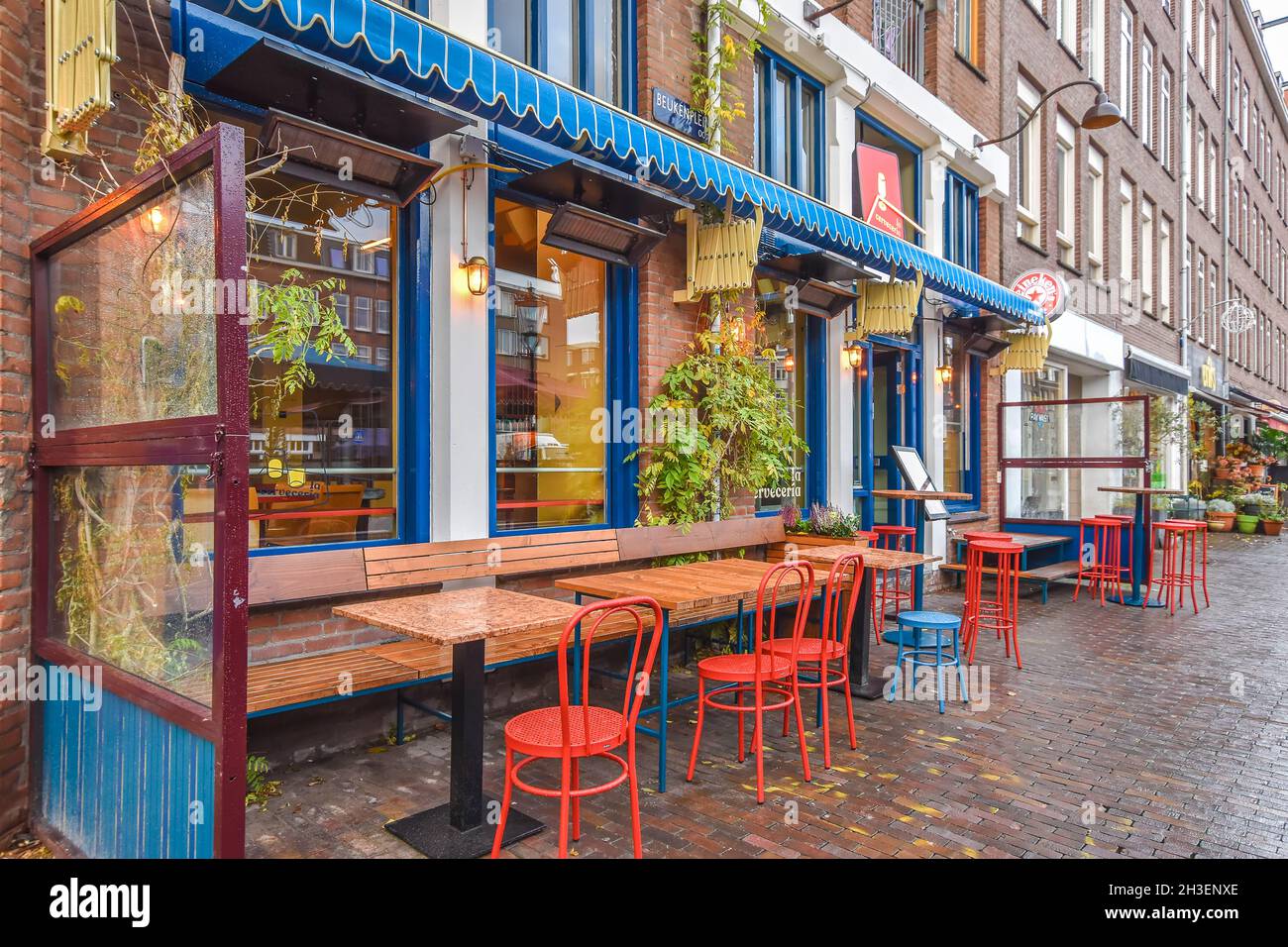 Nice view of a street cafe facade Stock Photo - Alamy