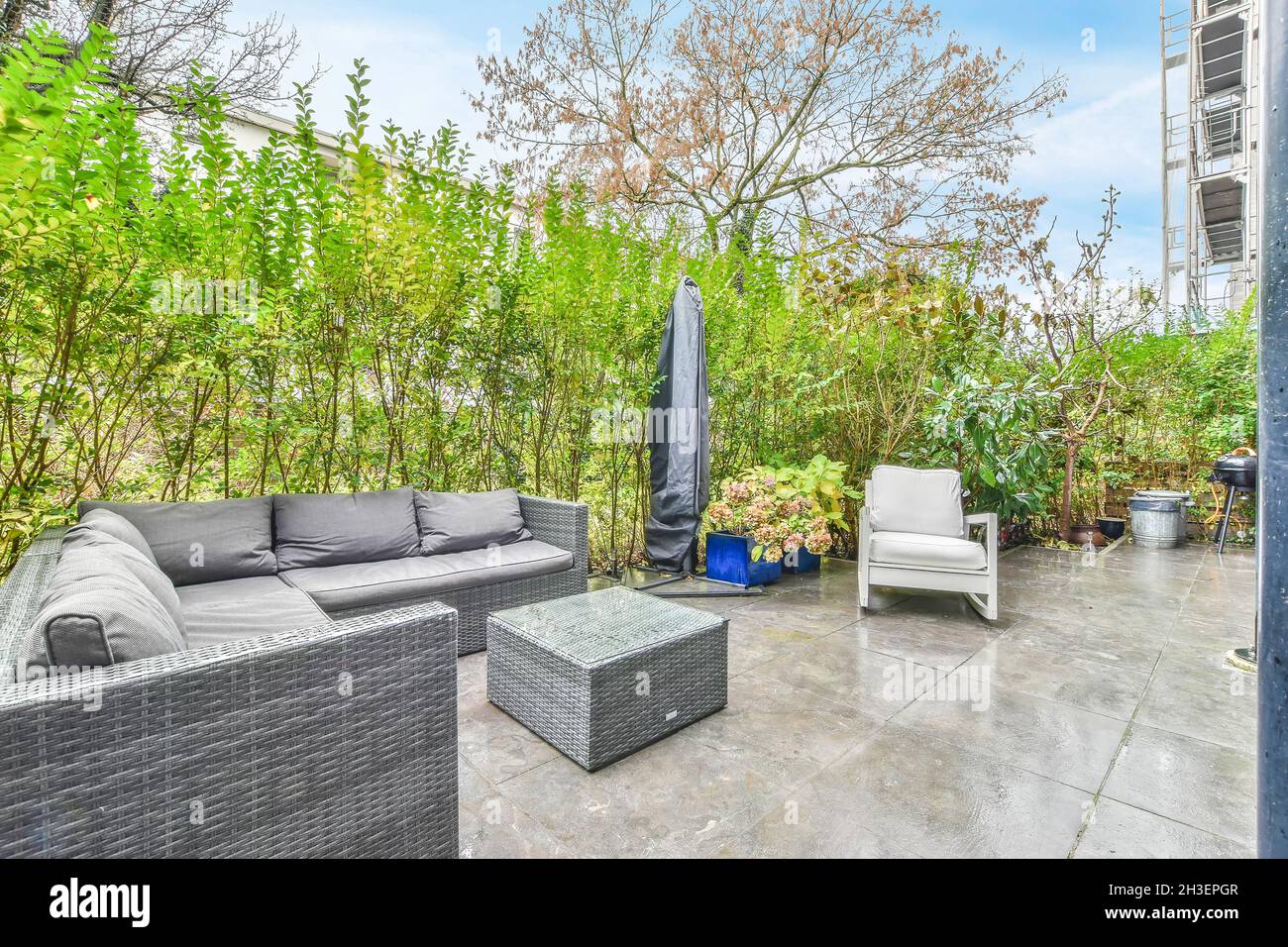 View of the beautiful veranda of the house Stock Photo - Alamy