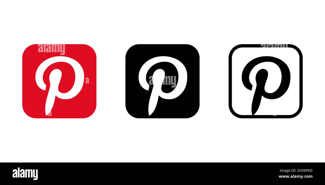 Pinterest icon set. Editorial image. VINNITSIA, UKRAINE. AUGUST 24 ...