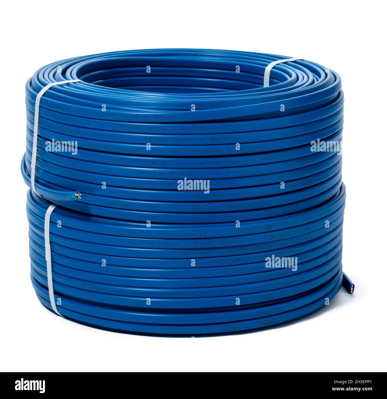 coils of blue cable isolated on white background Stock Photo - Alamy
