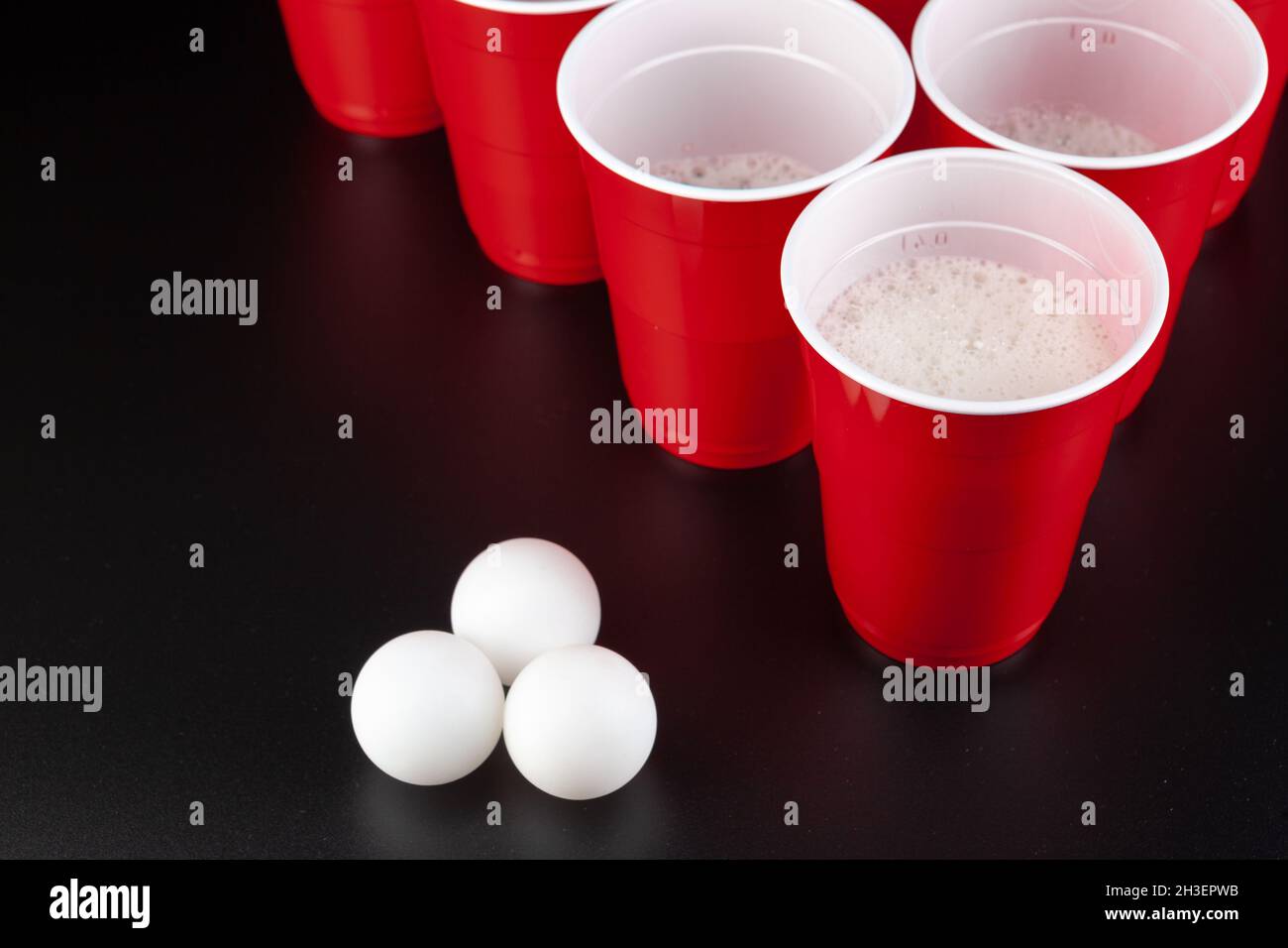 The arrangement of red plastic cups for game of beer pong Stock Photo ...