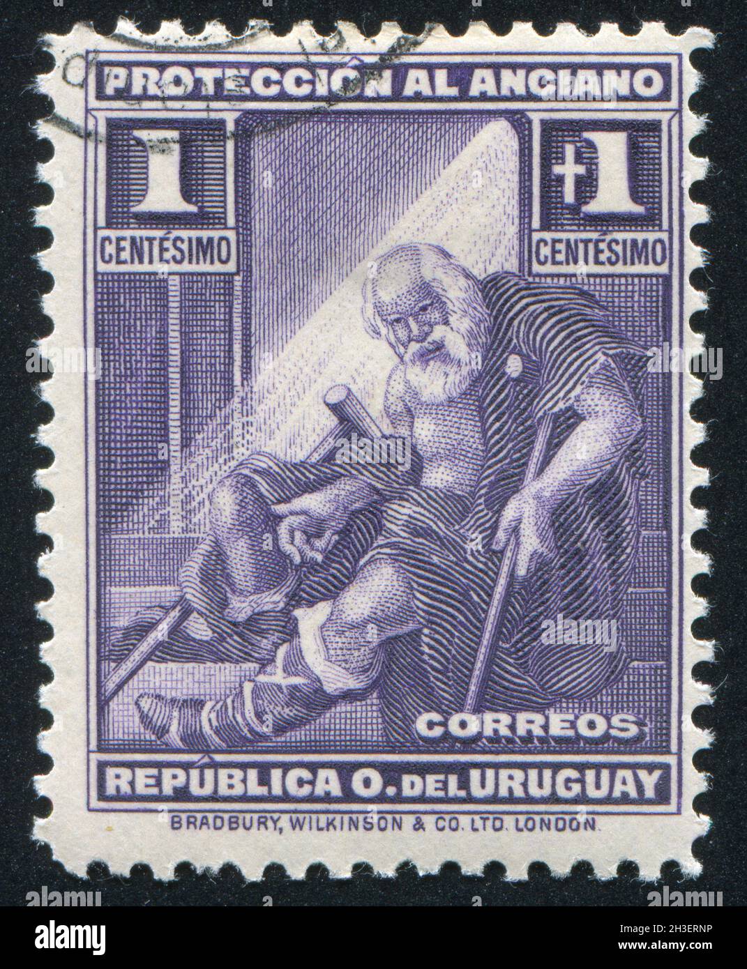 URUGUAY - CIRCA 1930: stamp printed by Uruguay, shows Indigent Old Man ...