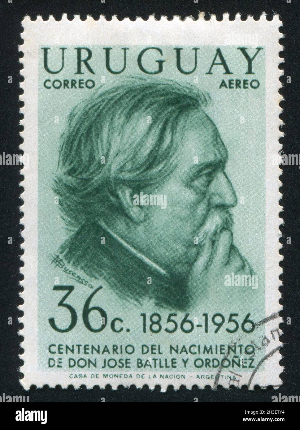 URUGUAY - CIRCA 1956: stamp printed by Uruguay, shows Jose Batlle y ...