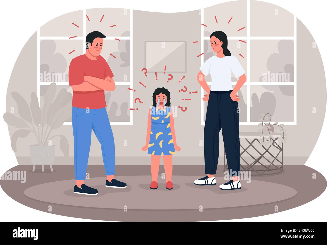 Family fighting 2D vector isolated illustration Stock Vector Image ...