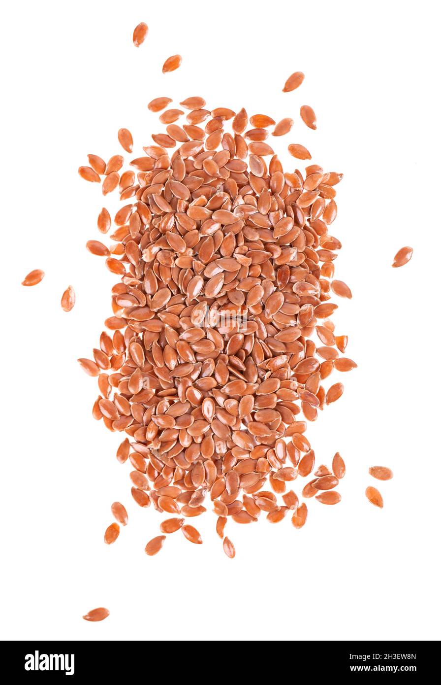 Brown flax seeds isolated on white background. Heap of dry flaxseed or linseed. Top view Stock ...