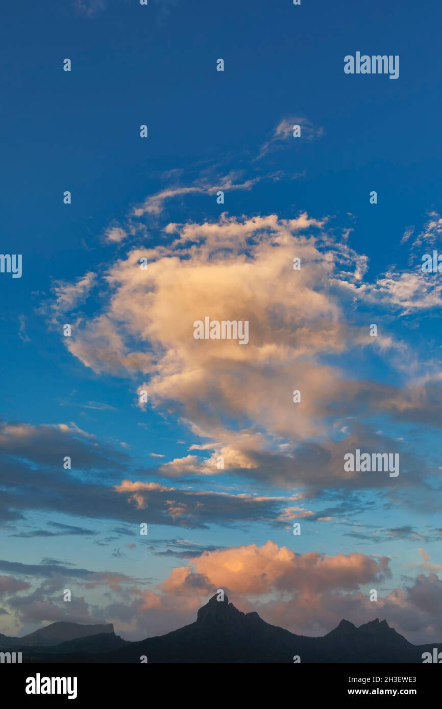Rempart mountain with cloud formations , Mauritius, Mascarene Islands ...
