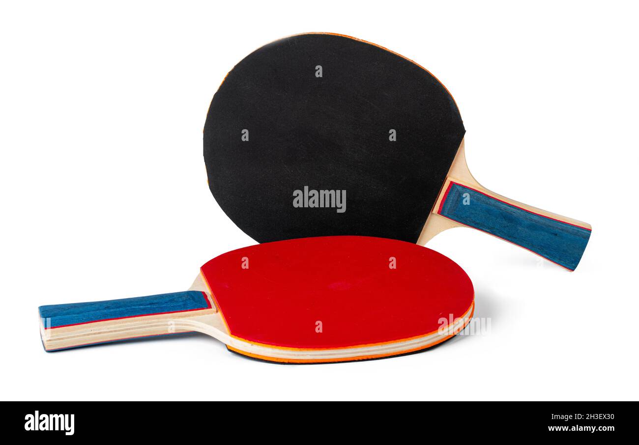 Two ping pong rackets isolated on white background Stock Photo - Alamy