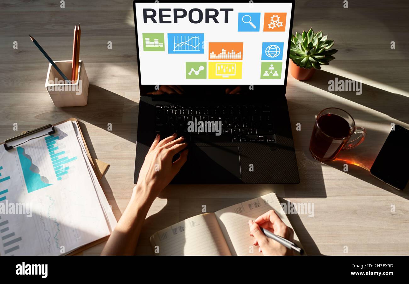 Financial report form on device screen. Business and finance concept ...