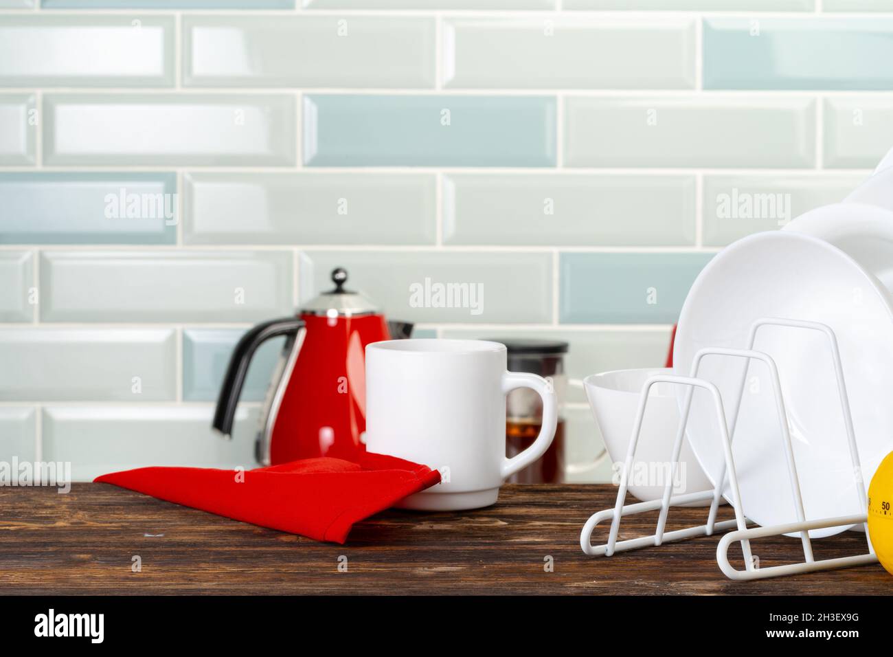 Various kitchen ware on a kitchen counter Stock Photo - Alamy