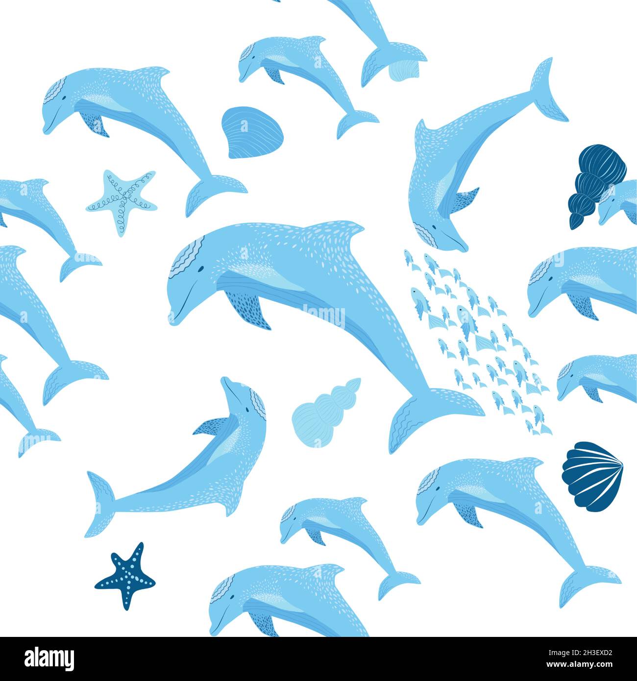 Dolphin, sea inhabitants seamless pattern, beautiful character among ...