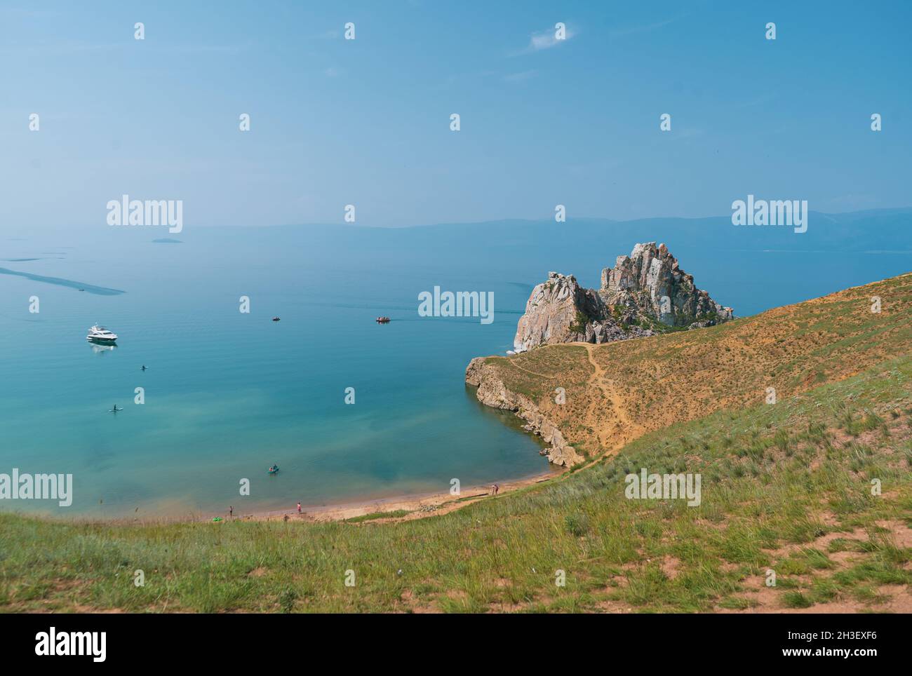Cliffs on Olkhon Island. Lake Baikal is a rift lake located in southern ...