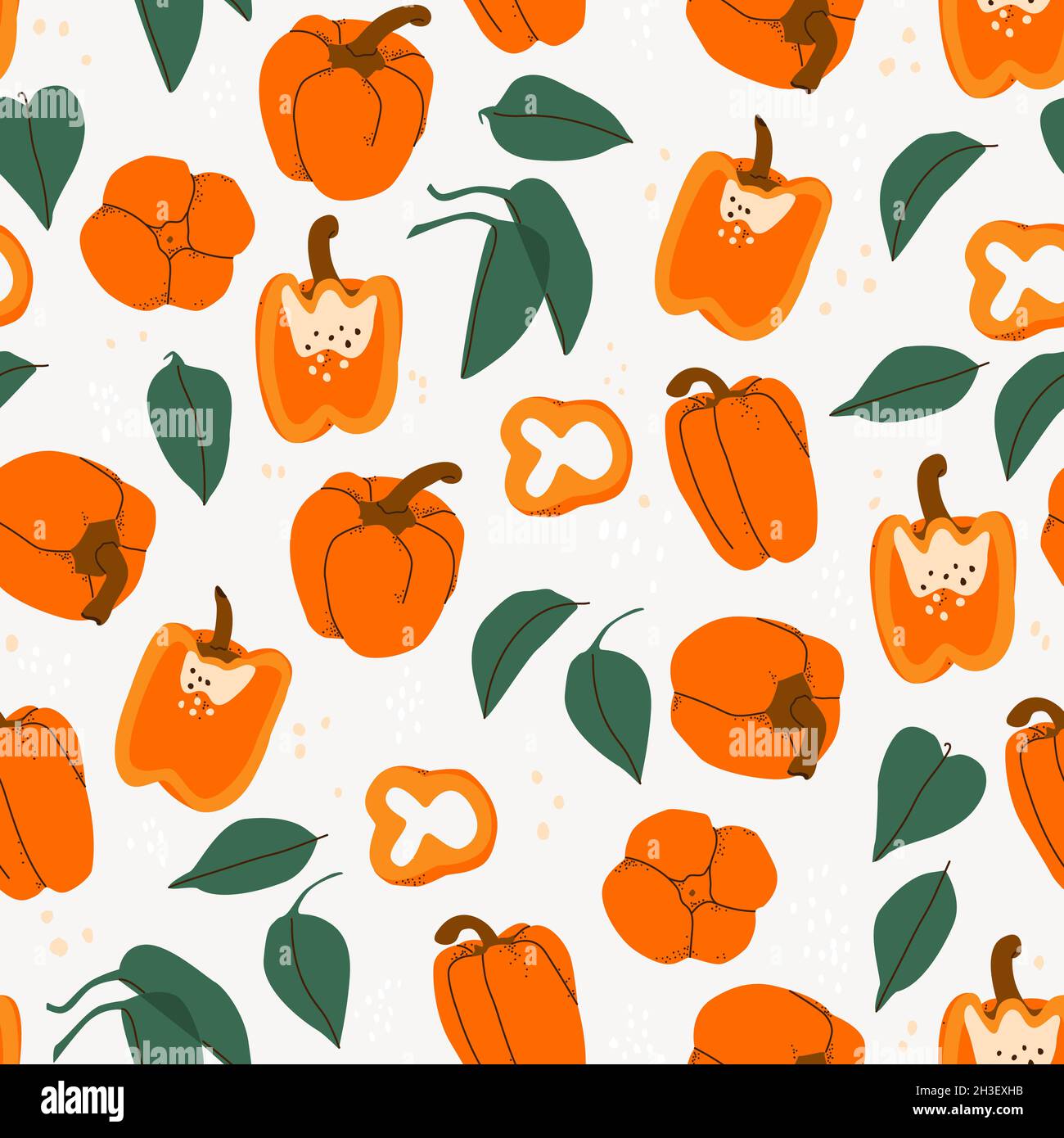 Vector seamless pattern with fruits, slices and leaves of bell pepper ...